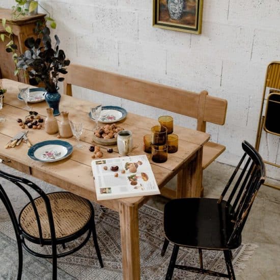 Table de ferme, planchette à pain "Fougère" - Moka Brocante